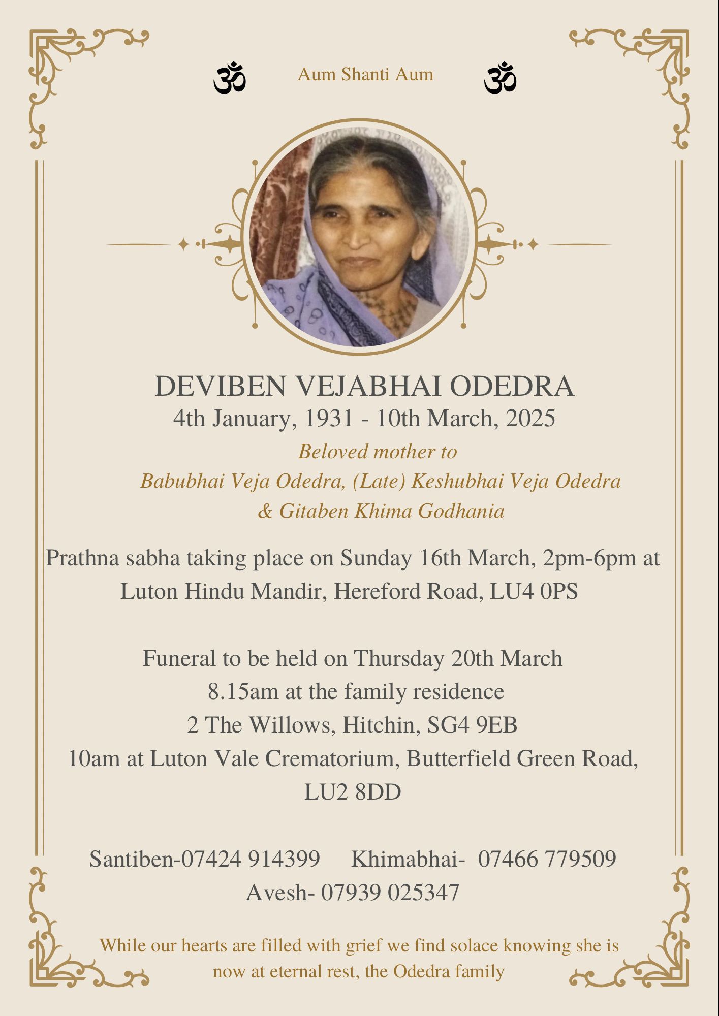 Deviben Vejabhai Odedra Passed Away – Maher Community Association Leicester
